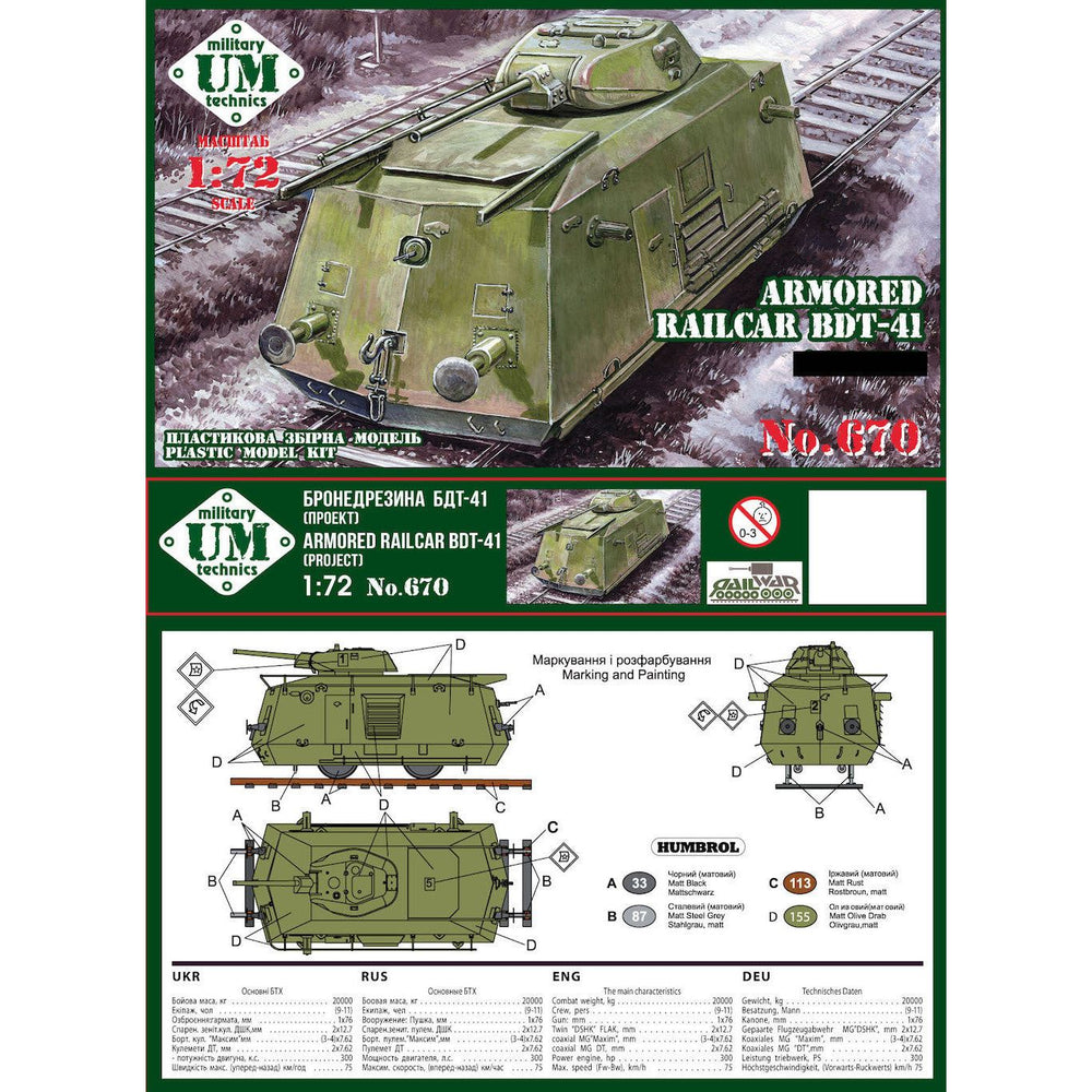 UM-MT 1/72 Armored railcar BDT-41 Plastic Model Kit