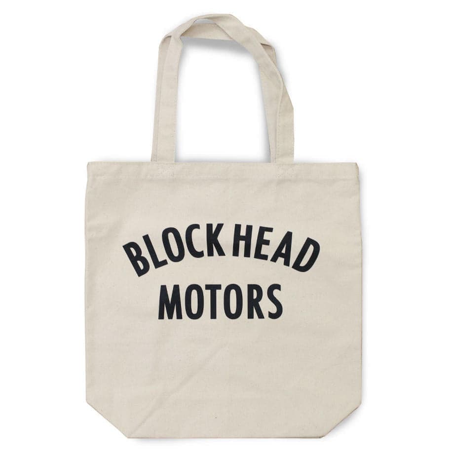 BLOCKHEAD MOTORS Text Logo Tote Bag (Natural)